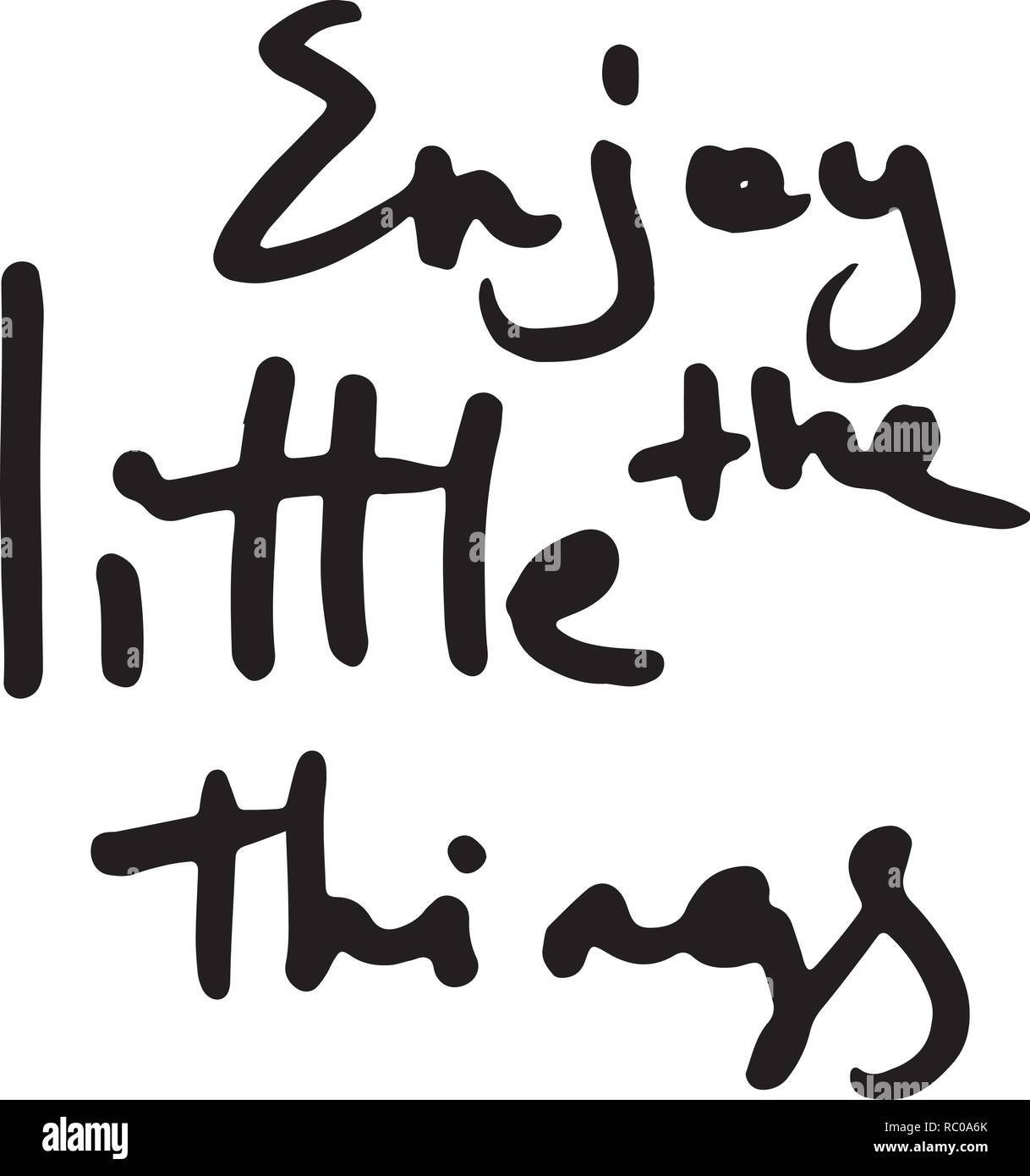 Enjoy the little things. Doodle grunge lettering. Brush calligraphy ...