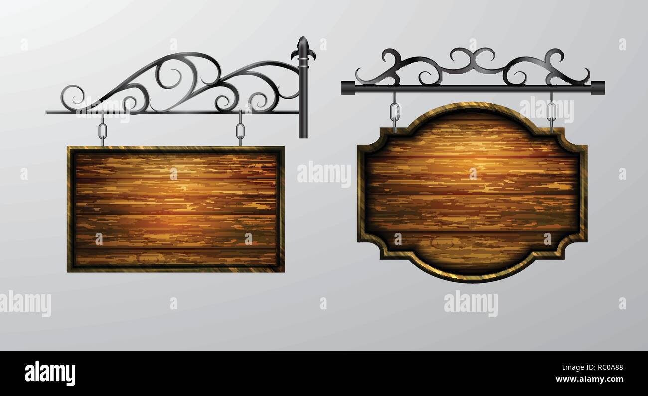 hanging, wooden Board vector, wooden object for text Stock Vector Image ...
