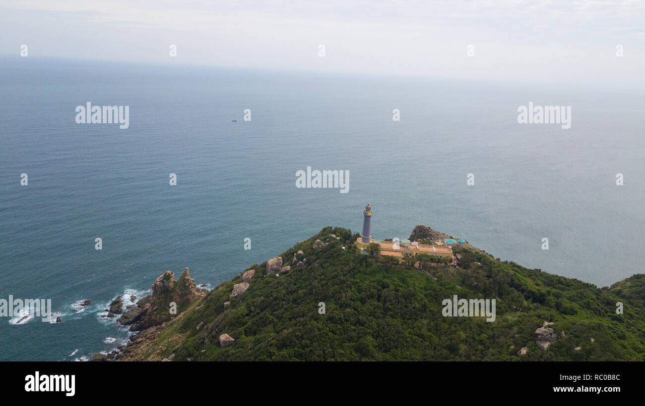 Aerial view of Dai Lanh beach and Mui Dien light house in a sunny day ...