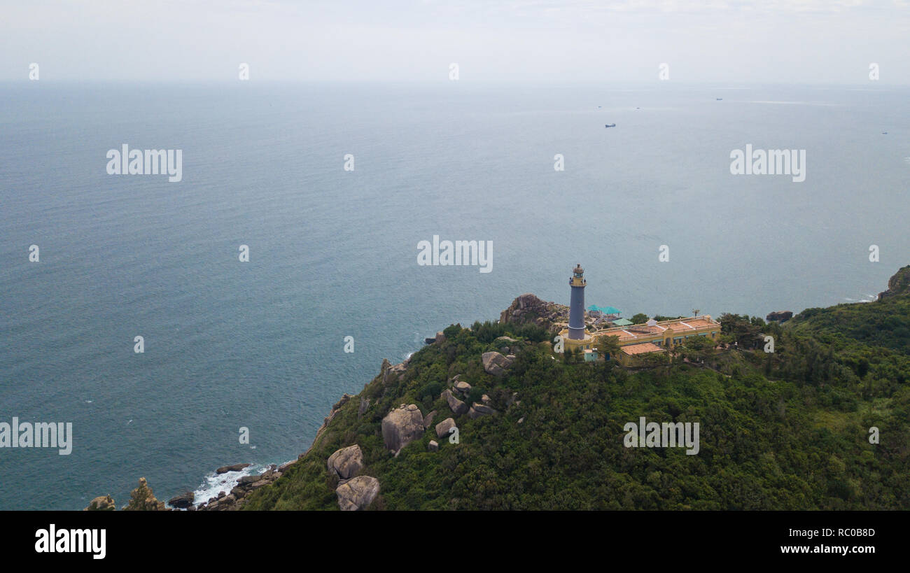 Aerial view of Dai Lanh beach and Mui Dien light house in a sunny day ...