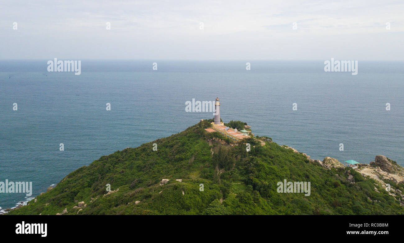 Aerial view of Dai Lanh beach and Mui Dien light house in a sunny day ...