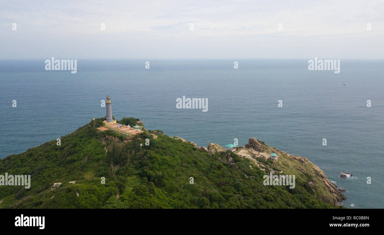 Aerial view of Dai Lanh beach and Mui Dien light house in a sunny day ...