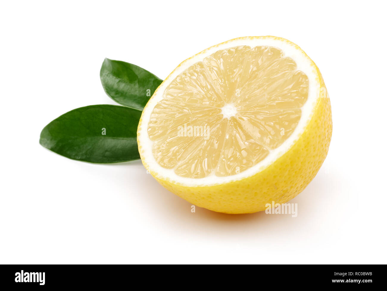 Fresh lemon with leaves isolated on white background Stock Photo - Alamy