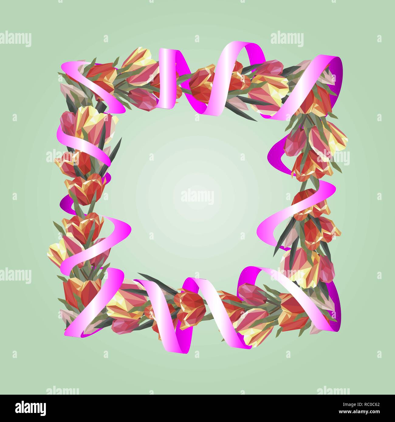 Spring square frame of tulips with ribbon 10 eps Stock Vector Image ...