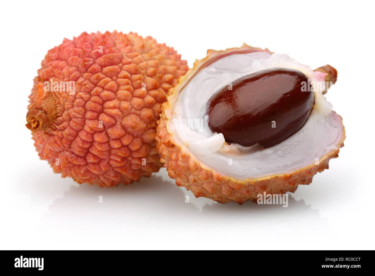 Fresh lychee fruit and half isolated on white background Stock Photo ...