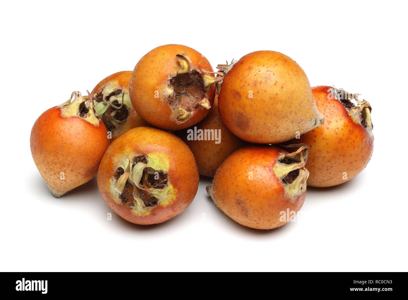 Medlar fruits isolated on white background Stock Photo - Alamy