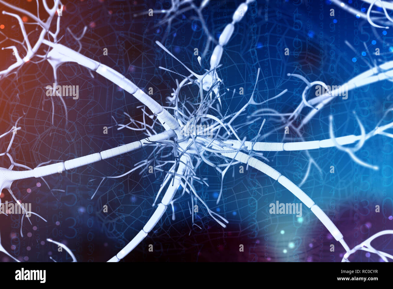 3d illustration of a digital neuron and neural networks. The concept of ...