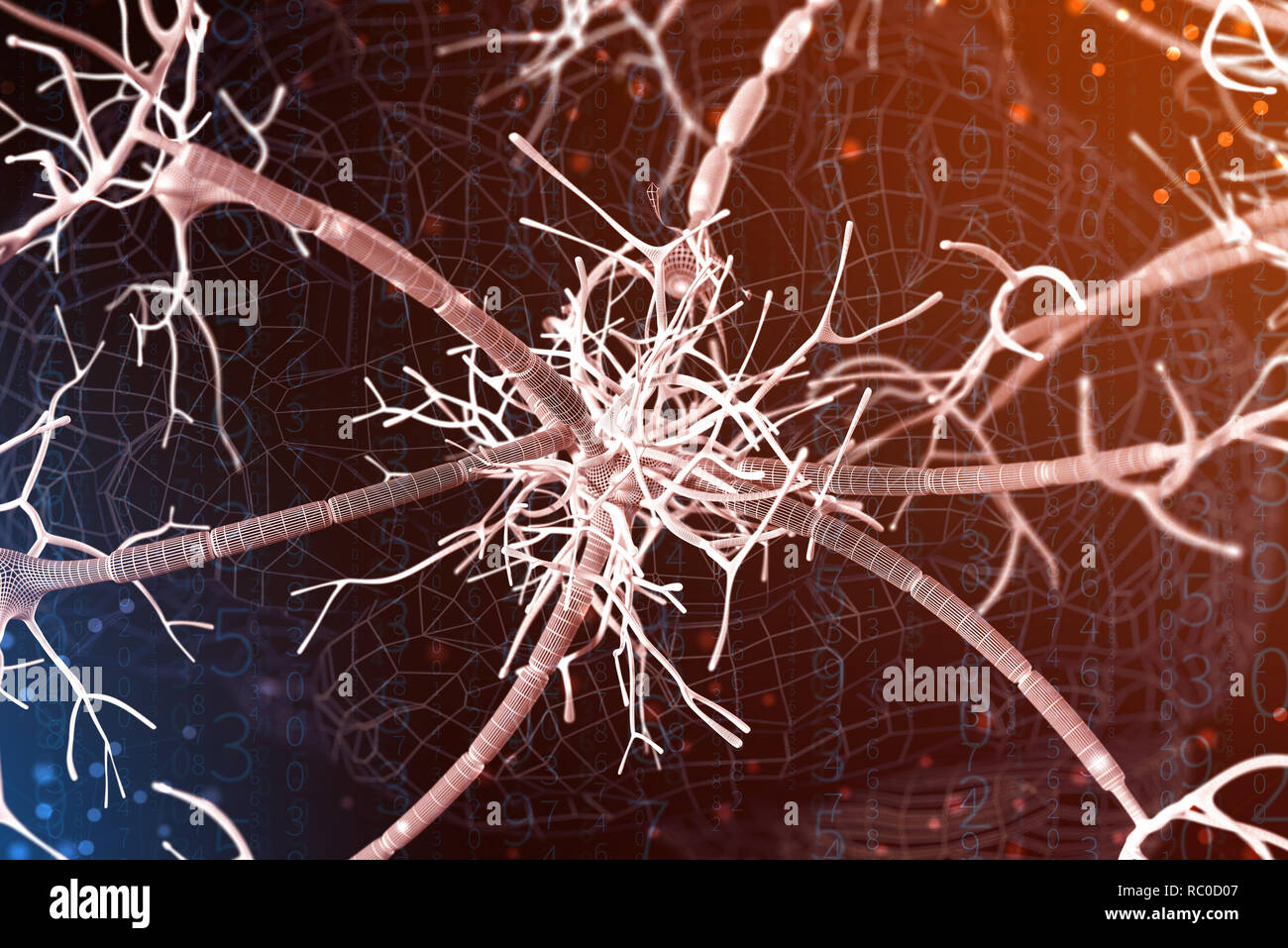 3d illustration of a digital neuron and neural networks. The concept of ...