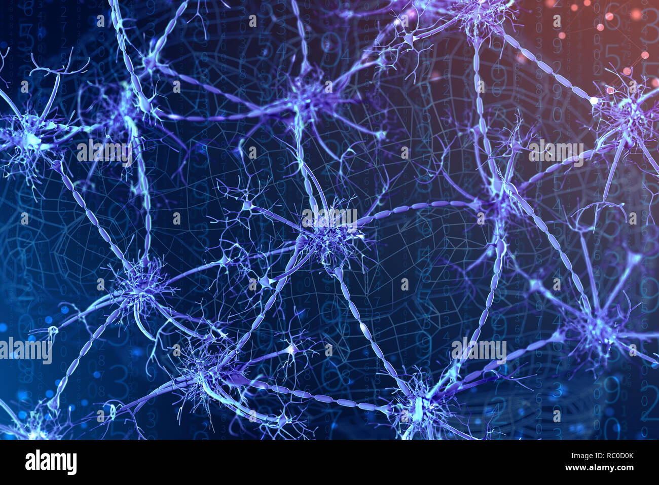 3d illustration of a digital neuron and neural networks. The concept of ...