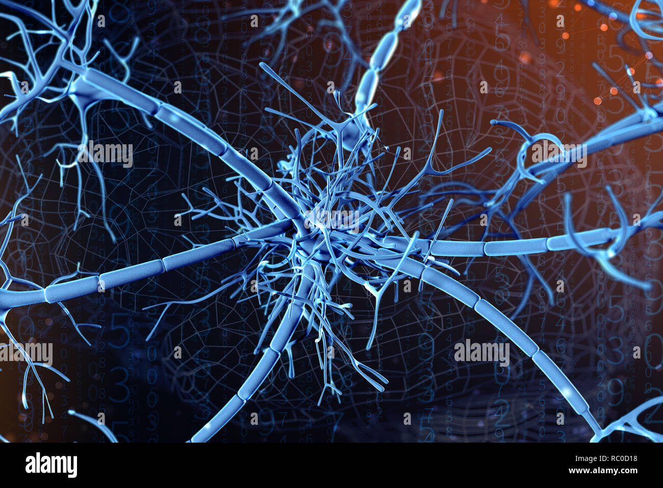 3d illustration of a digital neuron and neural networks. The concept of ...