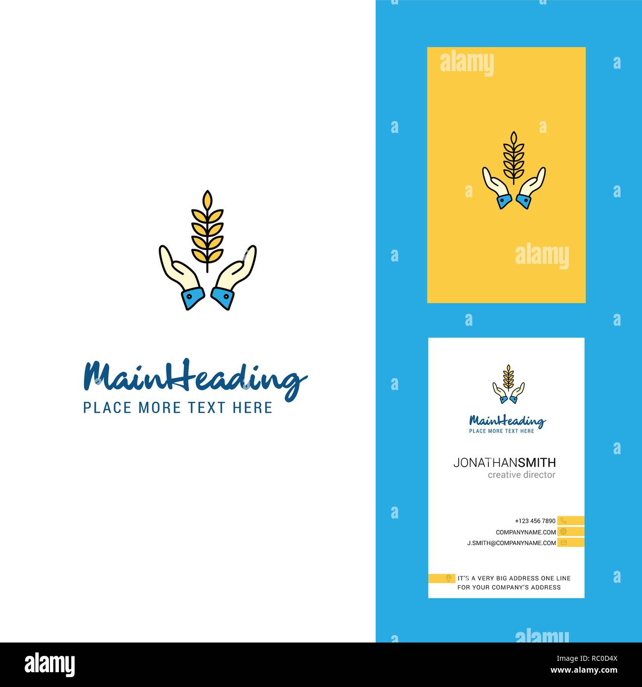 Crops in hands Creative Logo and business card. vertical Design Vector ...