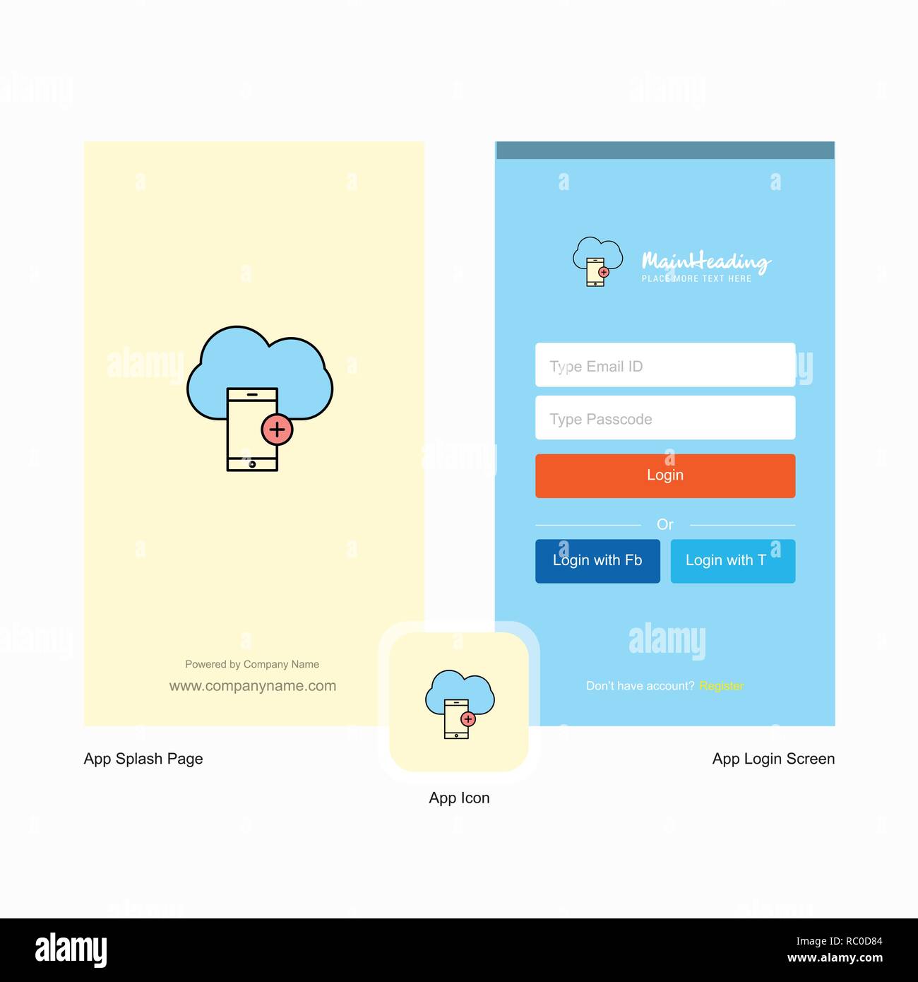 Company Cloud with smart phone Splash Screen and Login Page design with ...