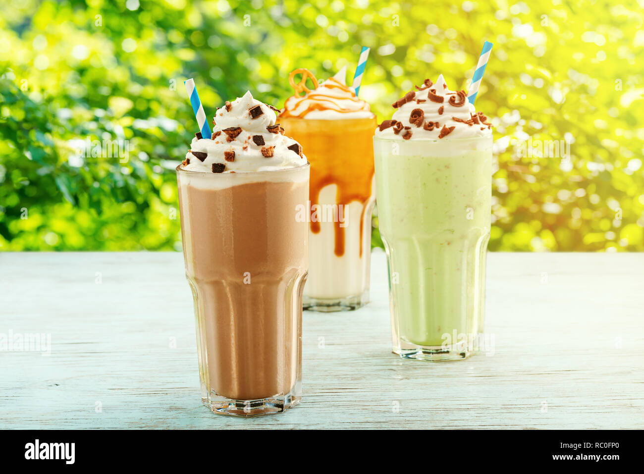 Homemade milkshakes with beautiful topping Stock Photo - Alamy