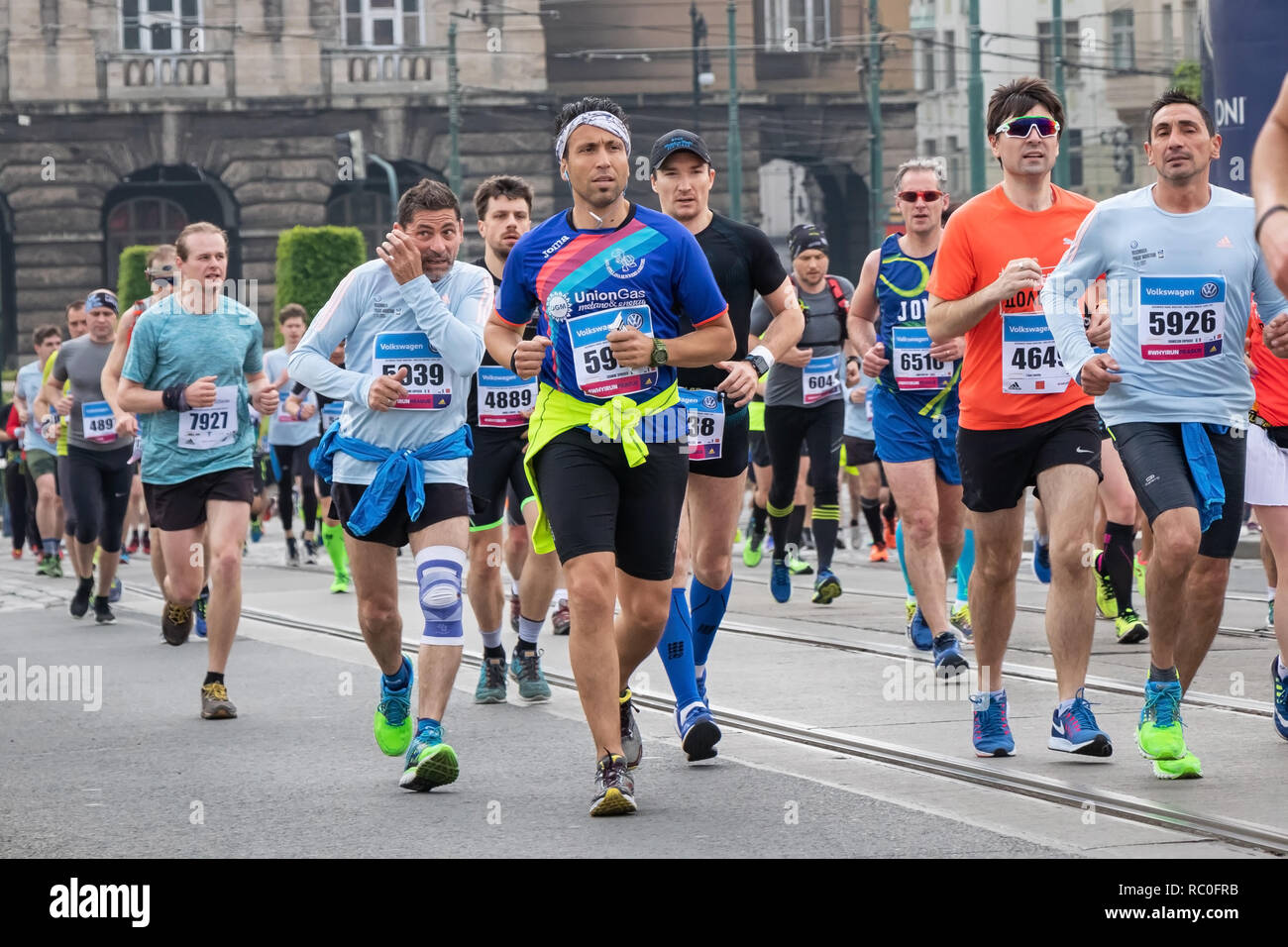 PRAGUE, CZECH REPUBLIC - MAY 7, 2017: Runners participating in the ...