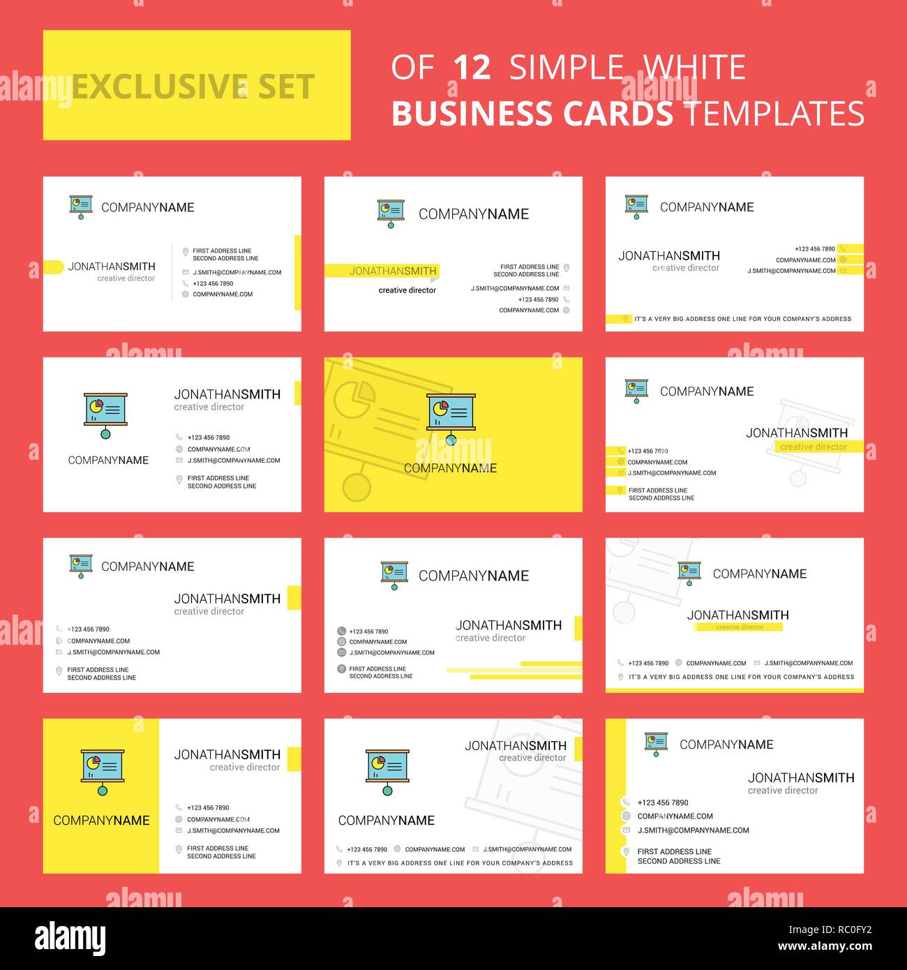 Set of 12 Presentation chart Creative Busienss Card Template. Editable ...