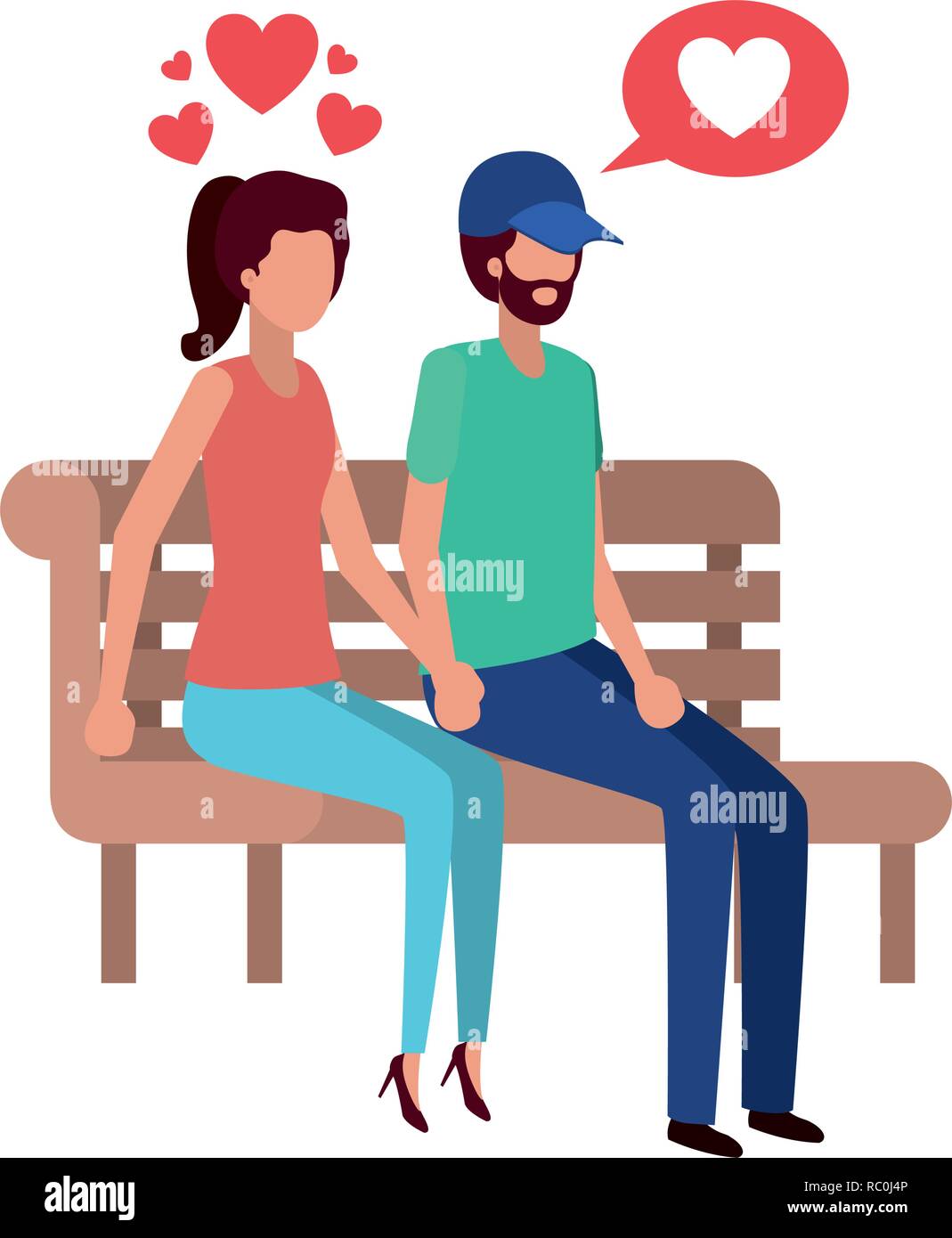 couple sitting on park chair with hearts character Stock Vector Image ...