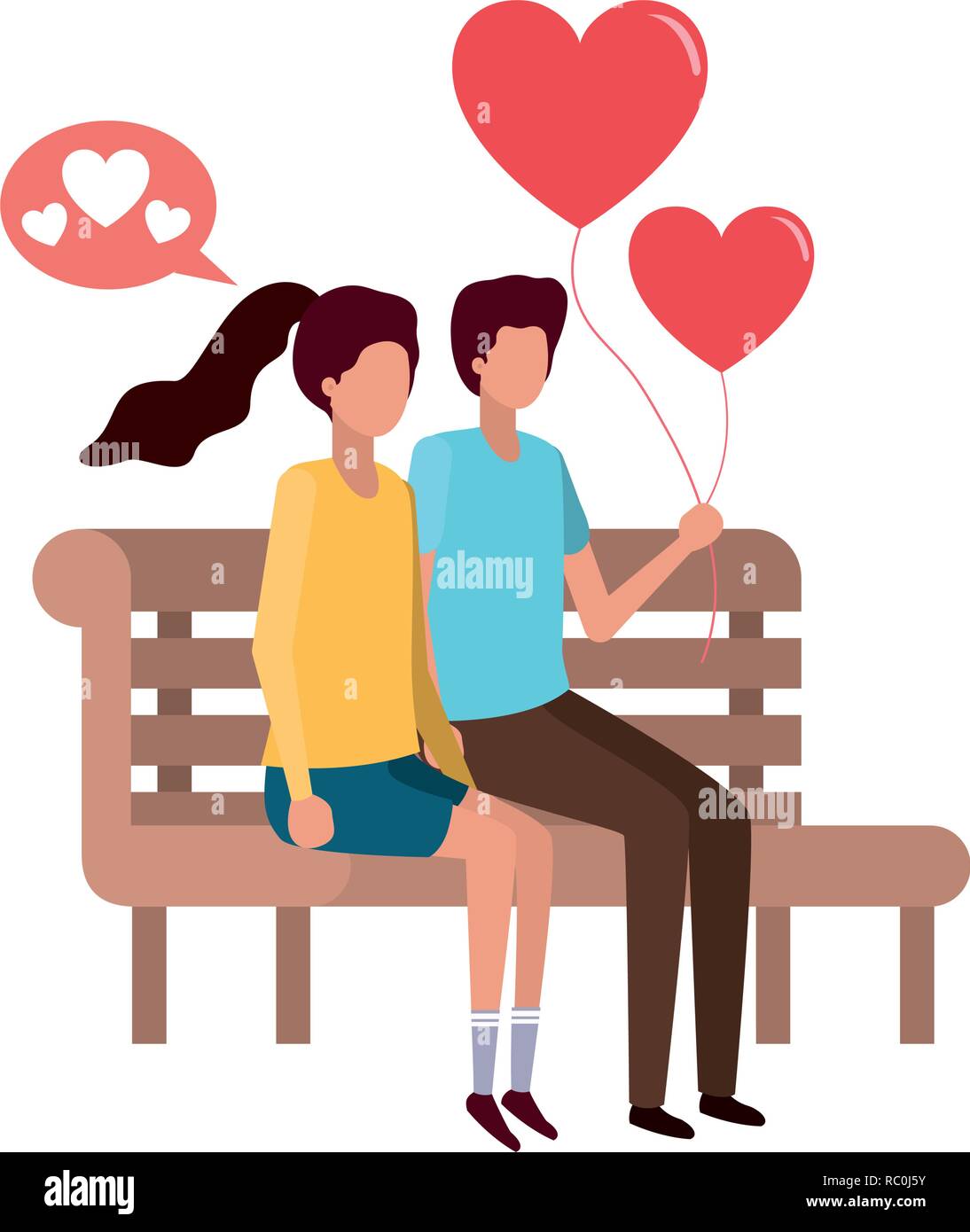 couple sitting on park chair with hearts character Stock Vector Image ...