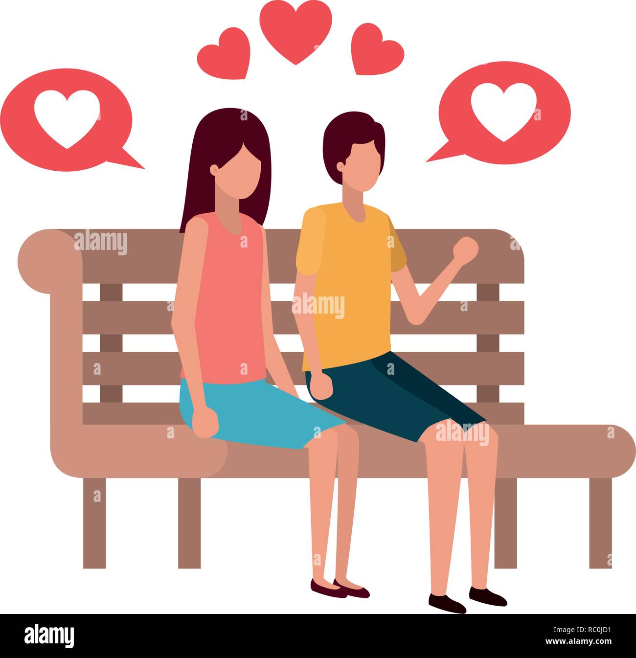 couple sitting on park chair with hearts character Stock Vector Image ...