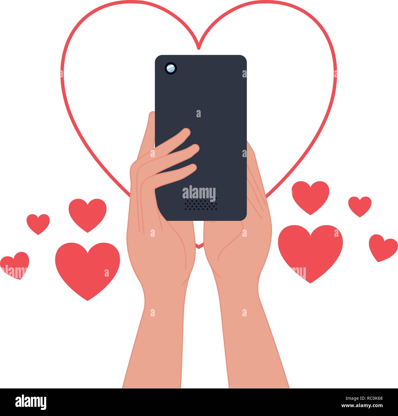 hands with smartphone and hearts icons Stock Vector Image & Art - Alamy