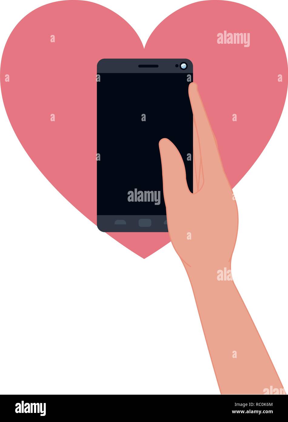 hand with smartphone and hearts icons Stock Vector Image & Art - Alamy