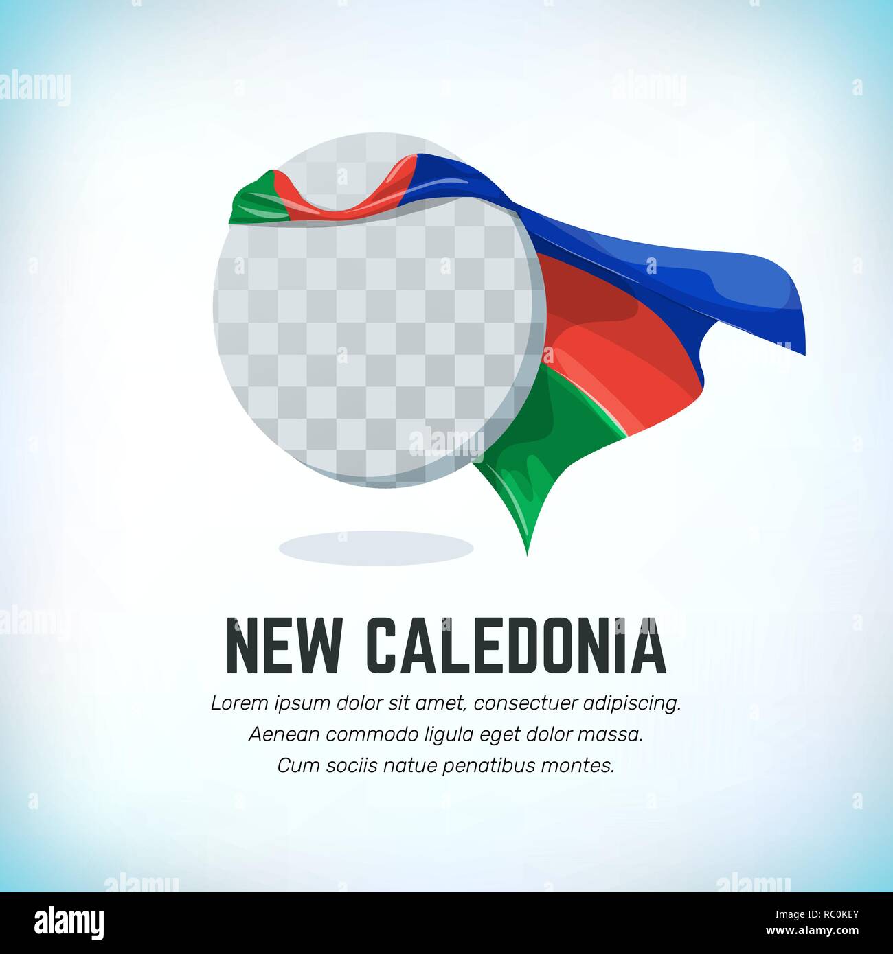 New Caledonia flag. Round flying template with national color cloak ...