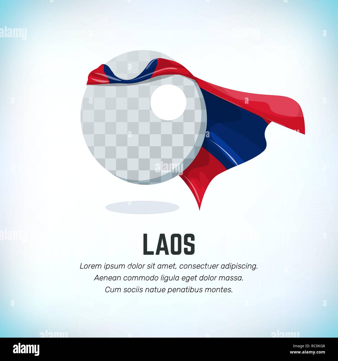Laos flag. Round flying template with national color cloak. Can be used ...