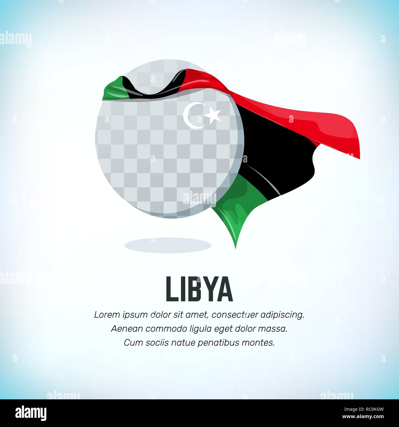 Libya flag. Round flying template with national color cloak. Can be ...