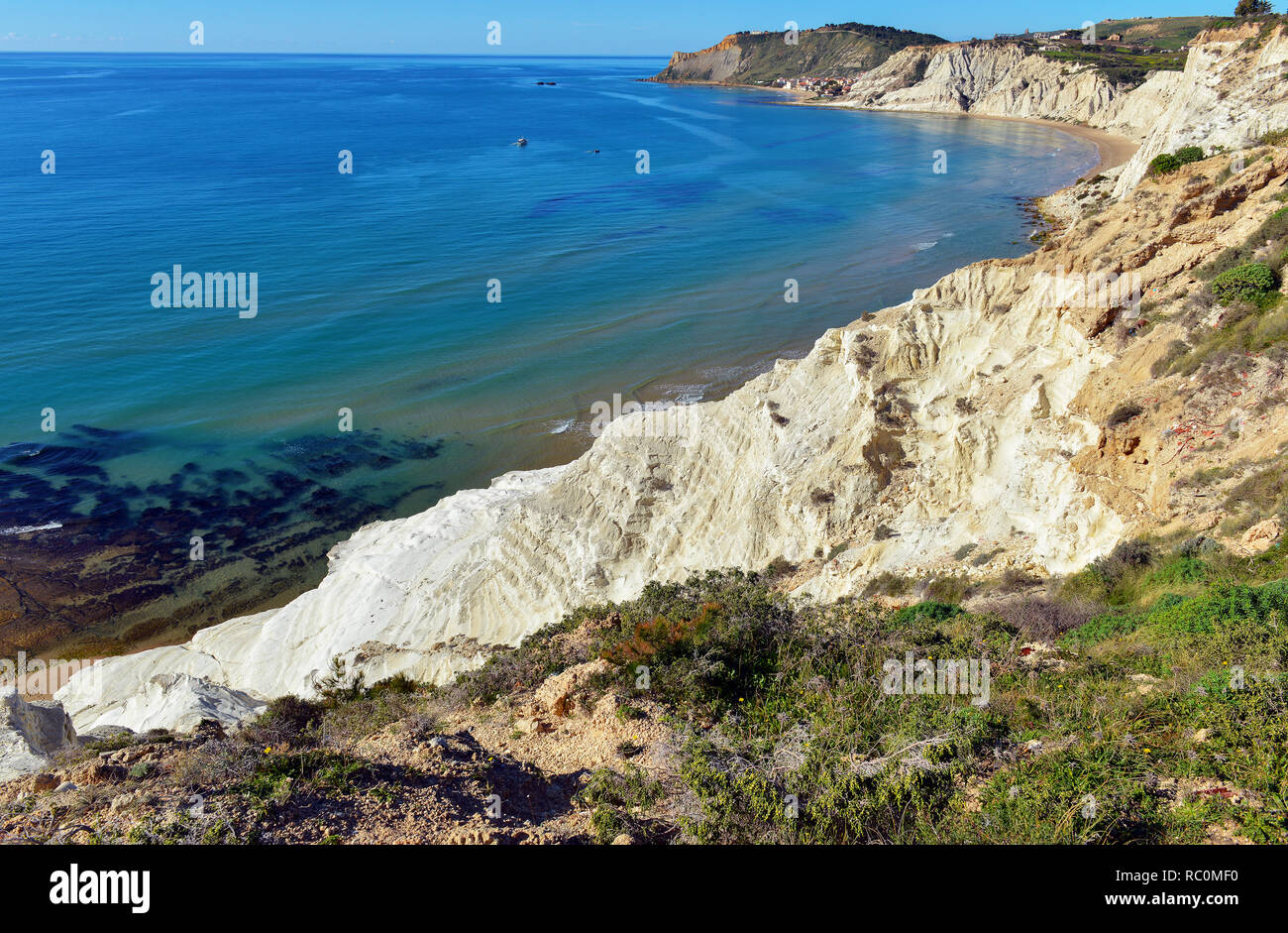 Turkish Steps Beach rock formation and turquoise water in Realmonte ...