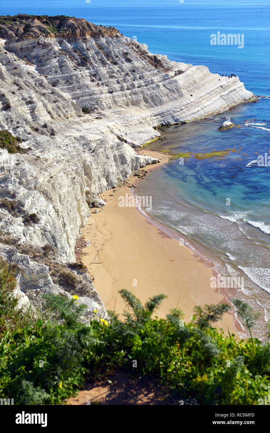 Turkish Steps Beach rock formation and turquoise water in Realmonte ...
