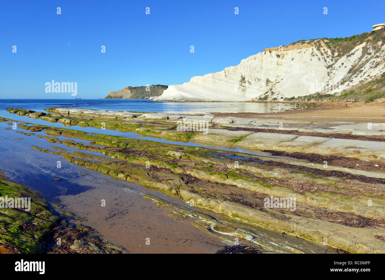 Turkish Steps Beach rock formation and turquoise water in Realmonte ...