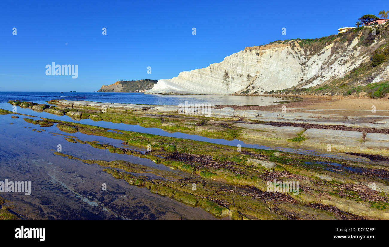 Turkish Steps Beach rock formation and turquoise water in Realmonte ...
