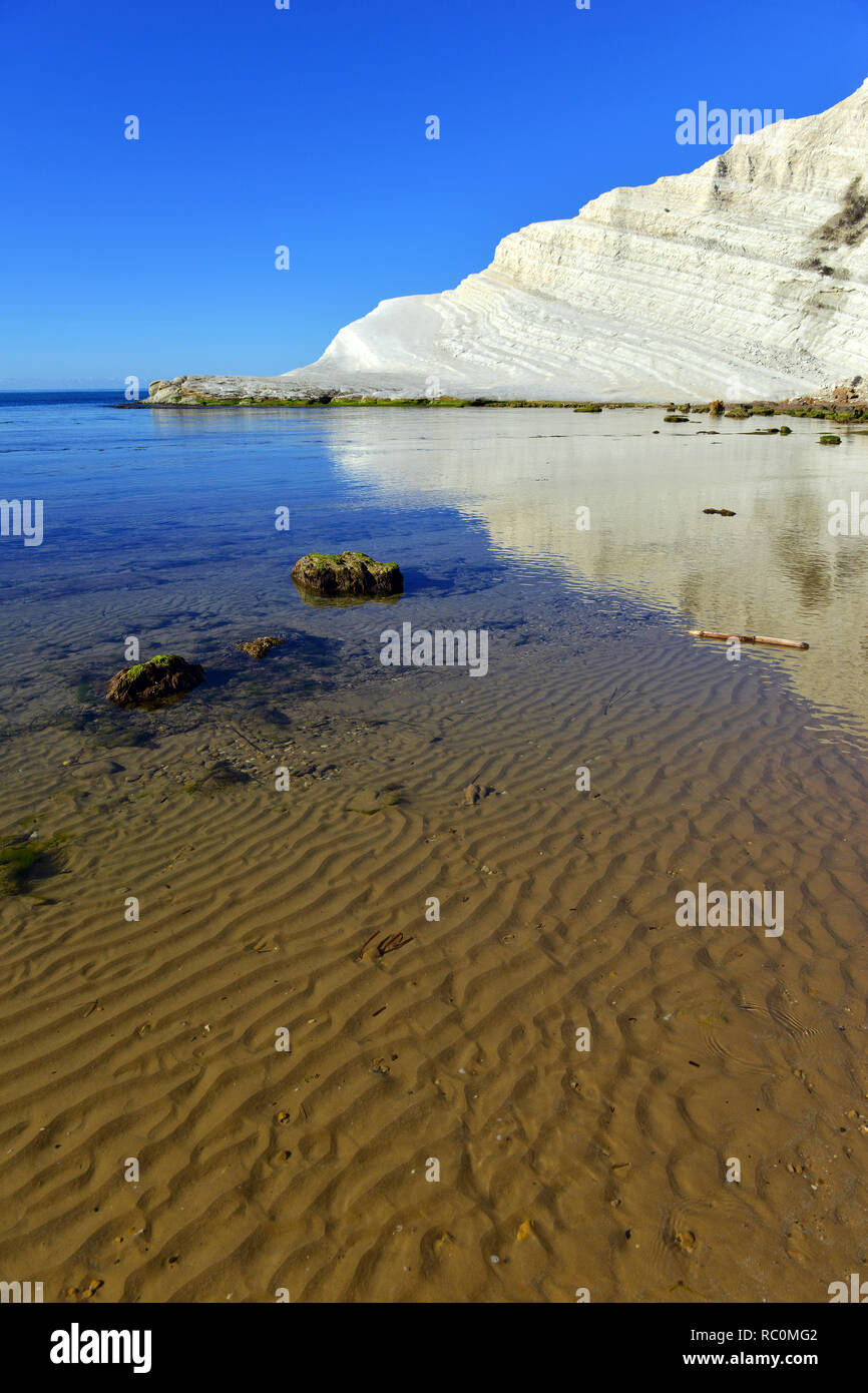 Turkish Steps Beach rock formation and turquoise water in Realmonte ...