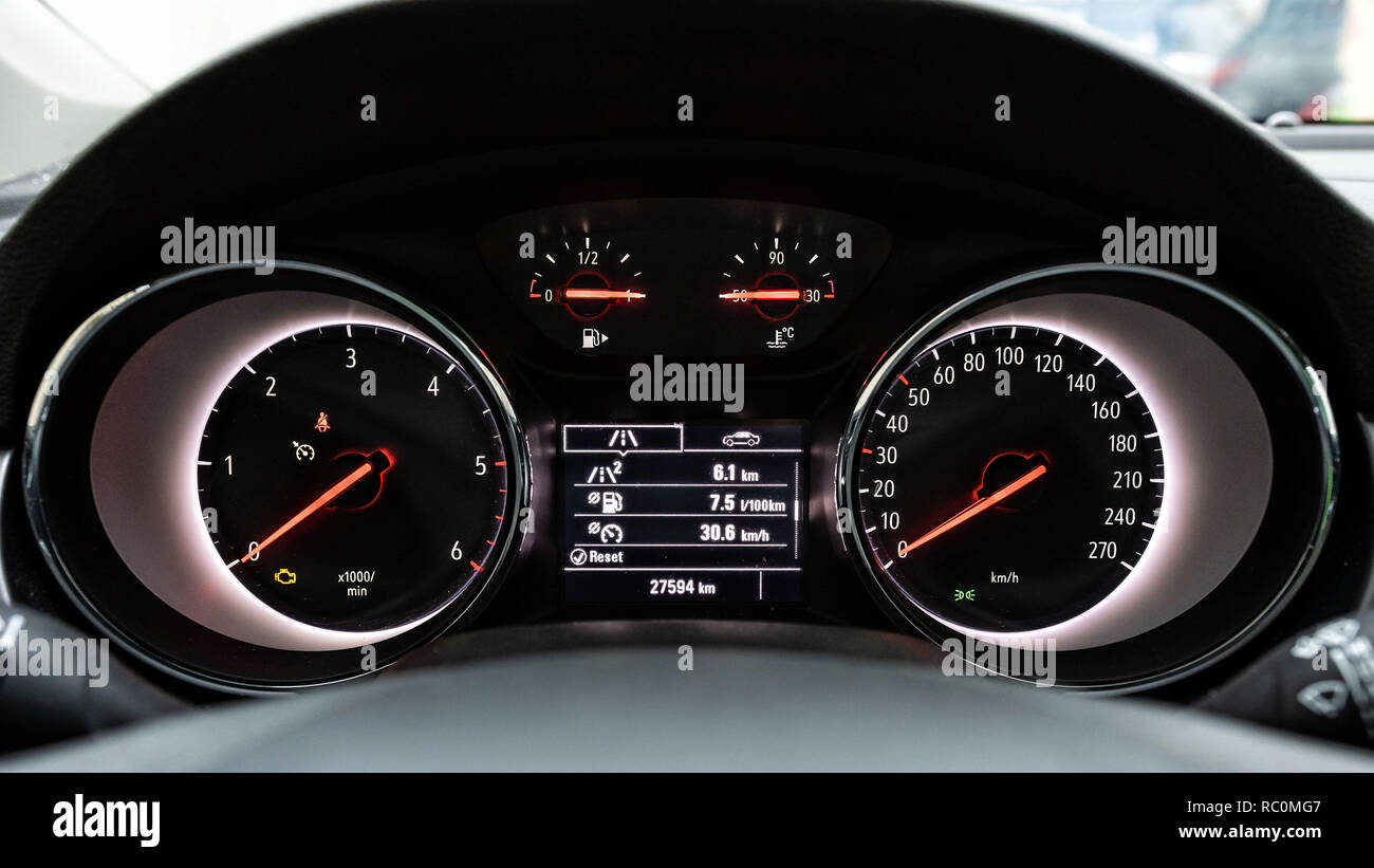 Vehicle front panel with fuel consumption data Stock Photo - Alamy