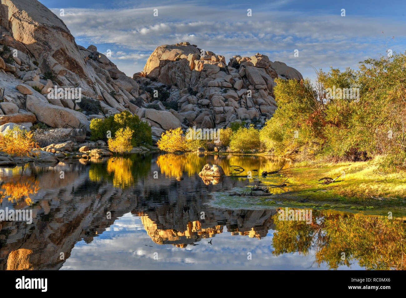 Barker Dam in Joshua Tree National Park in the evening at sunset Stock ...