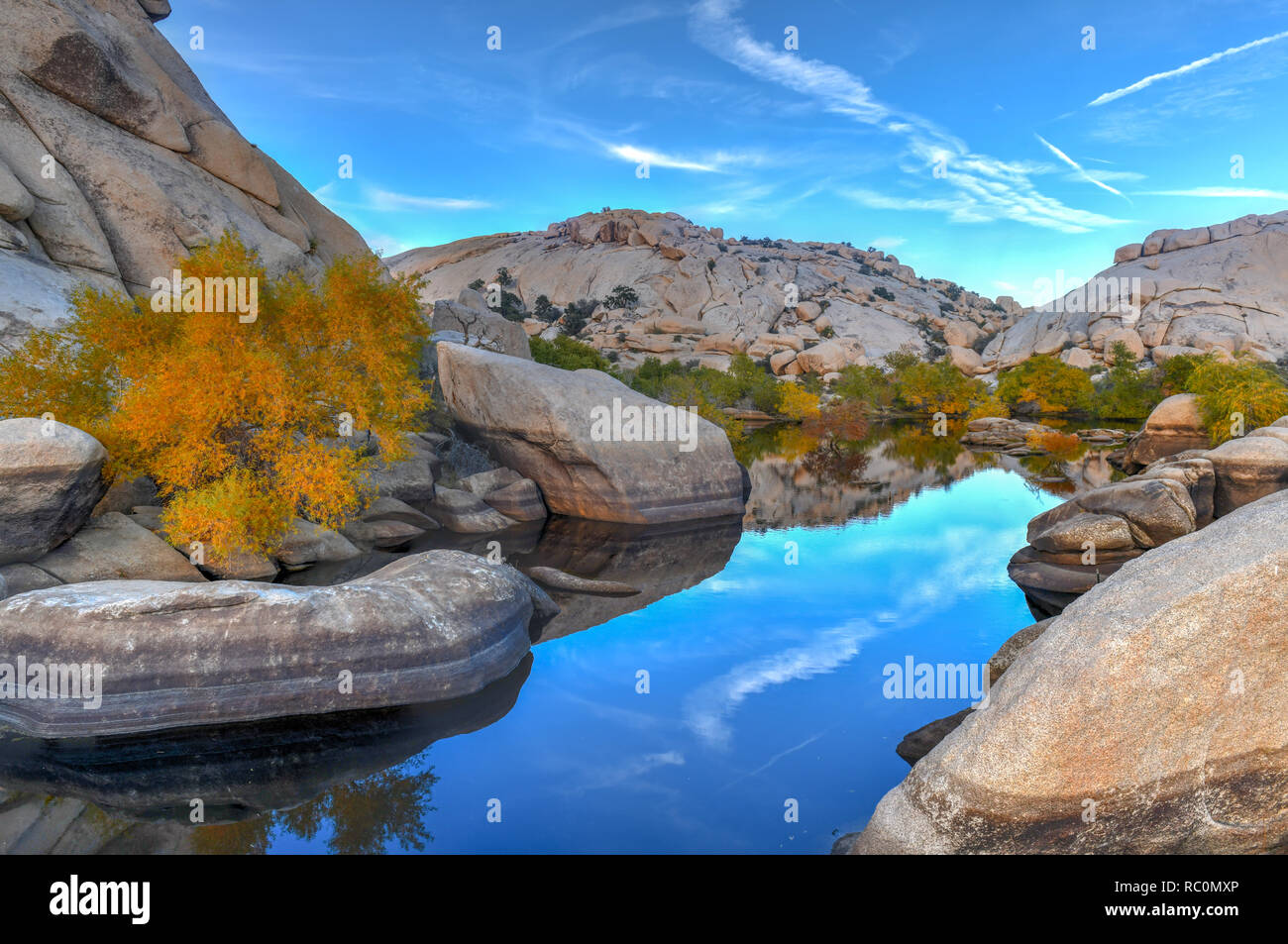 Barker Dam in Joshua Tree National Park in the evening at sunset Stock ...