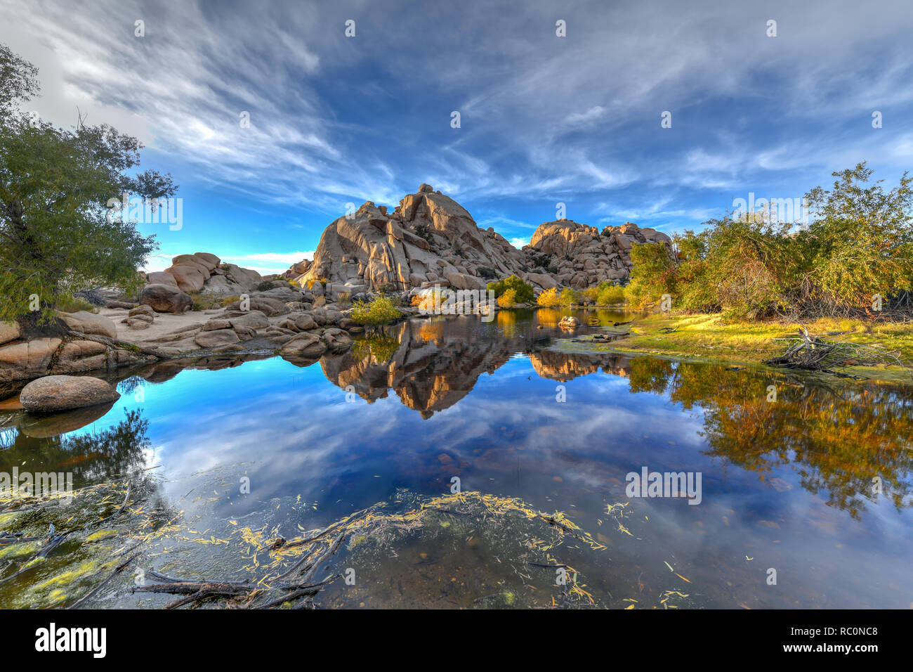Barker Dam in Joshua Tree National Park in the evening at sunset Stock ...