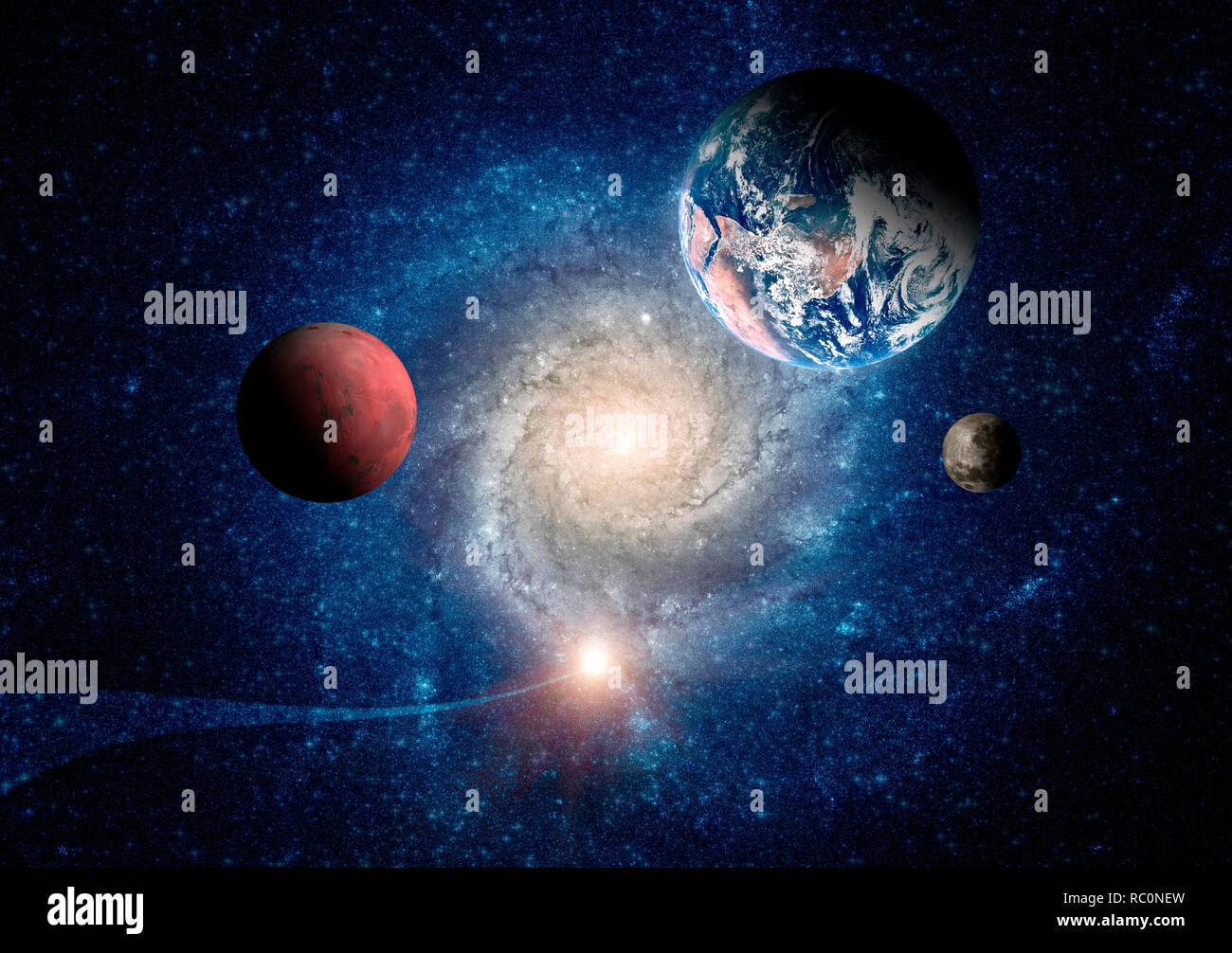 Planets of the solar system against the background of a spiral galaxy ...