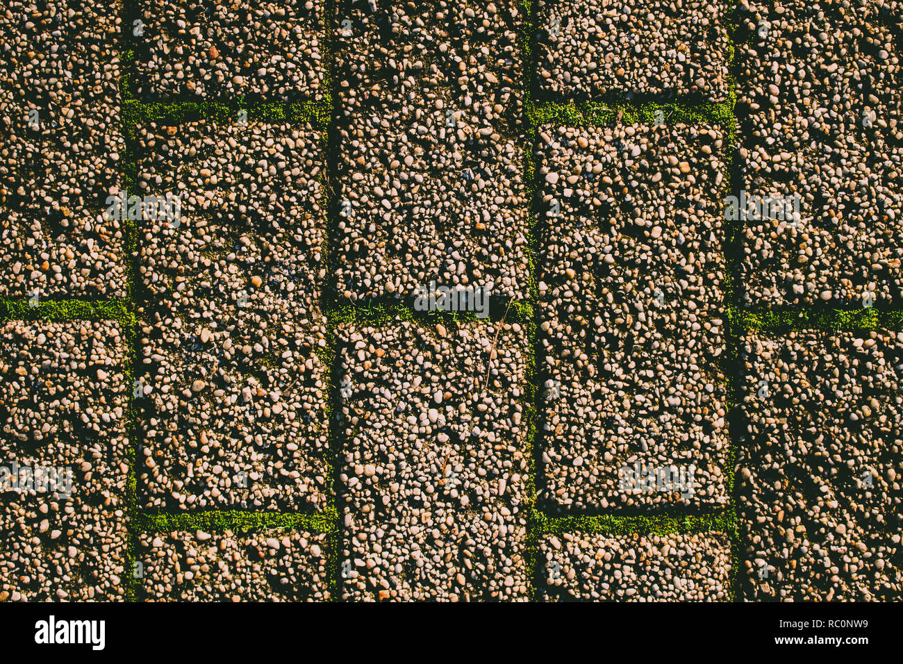 Brick road. Grass and moss grows through the brick road Stock Photo - Alamy