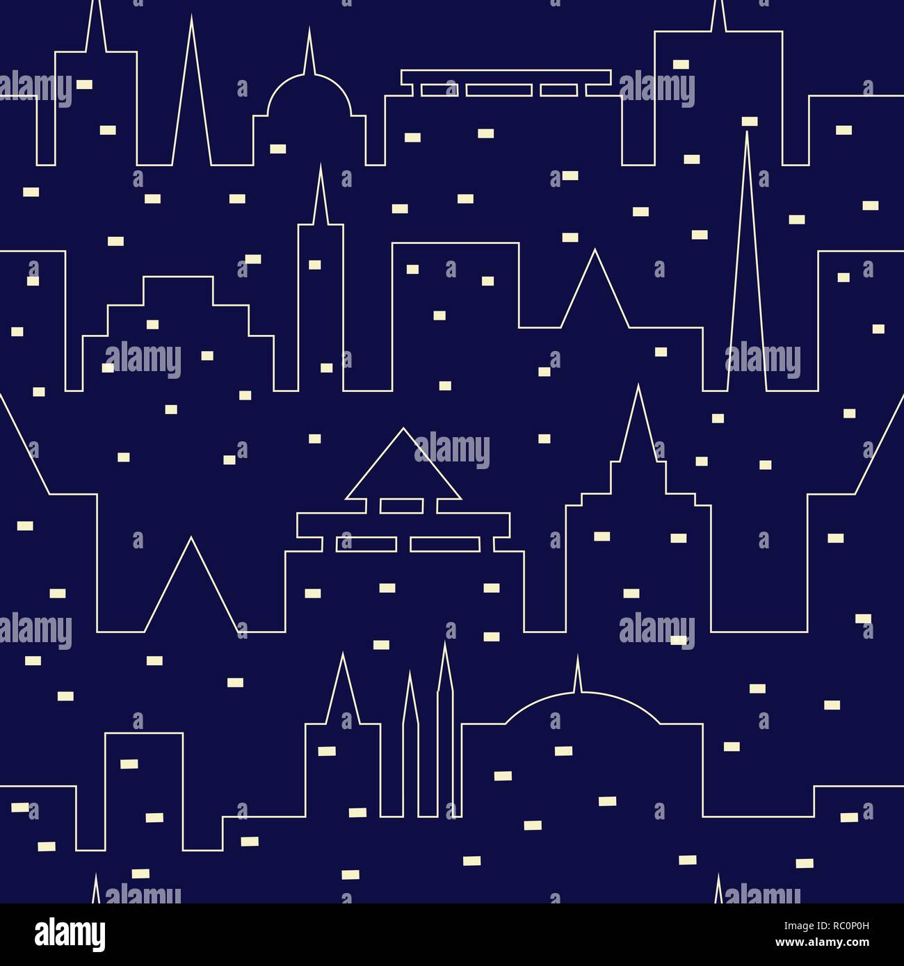 Silhouette of the night city. Seamless pattern. Urban print 10 eps ...