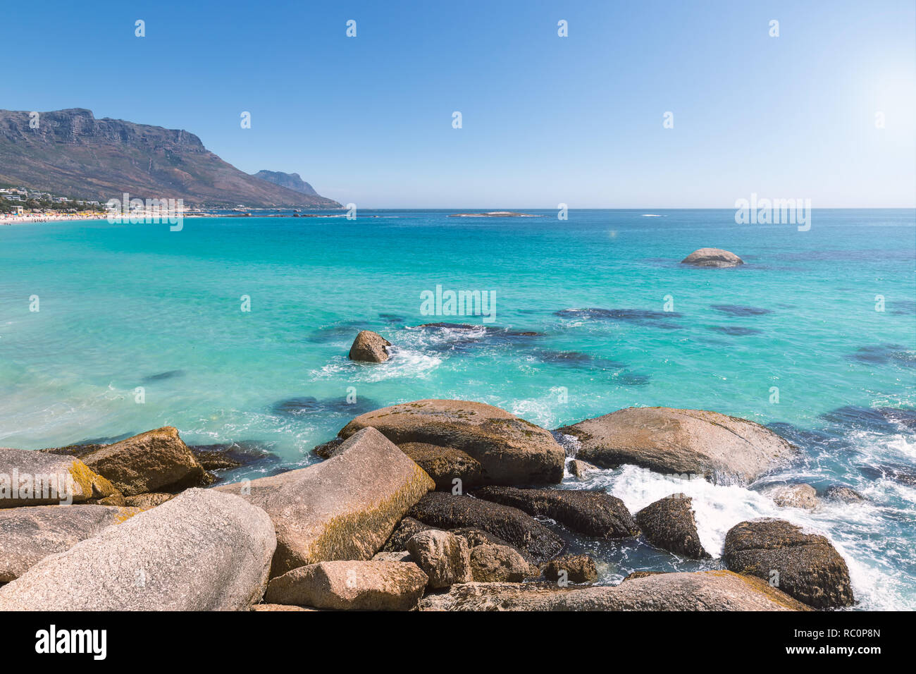 Camps bay beautiful beach with turquoise water and mountains in Cape ...