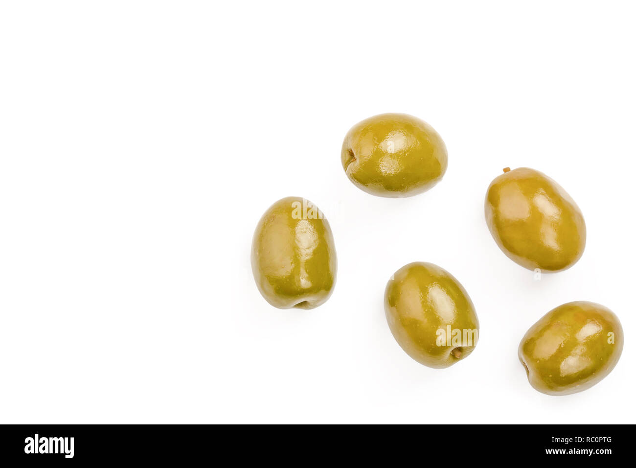 Green olives isolated on a white background with copy space for your ...