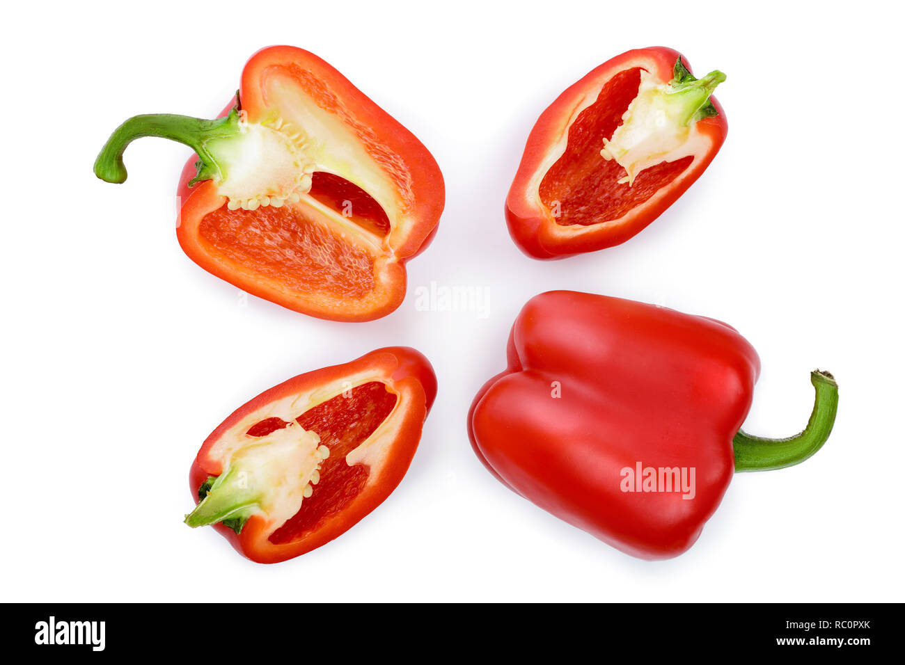 red sweet bell pepper isolated on white background. Top view. Flat lay ...