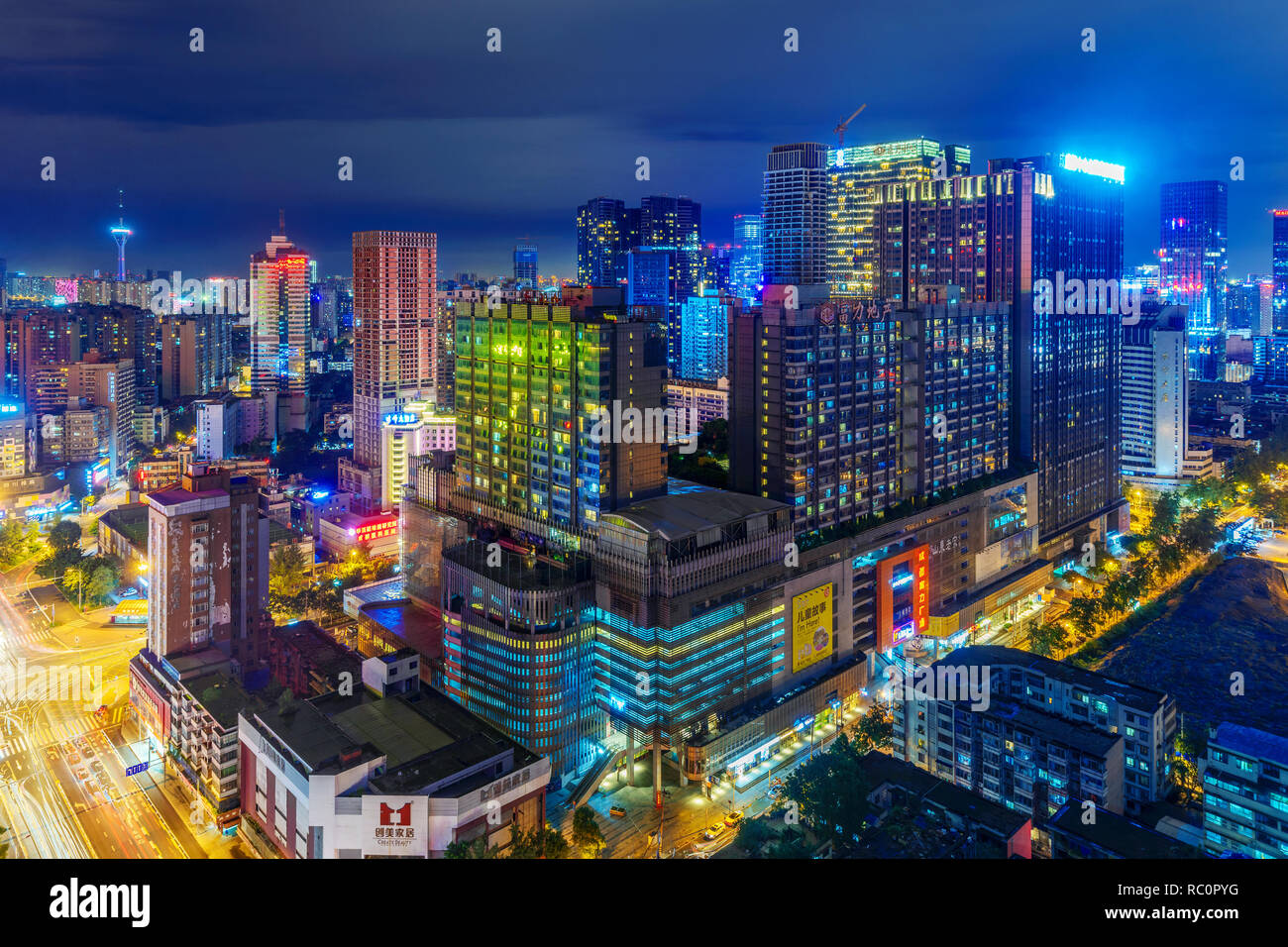 CHENGDU, CHINA - SEPTEMBER 27: This is an aerial view of the downtown ...
