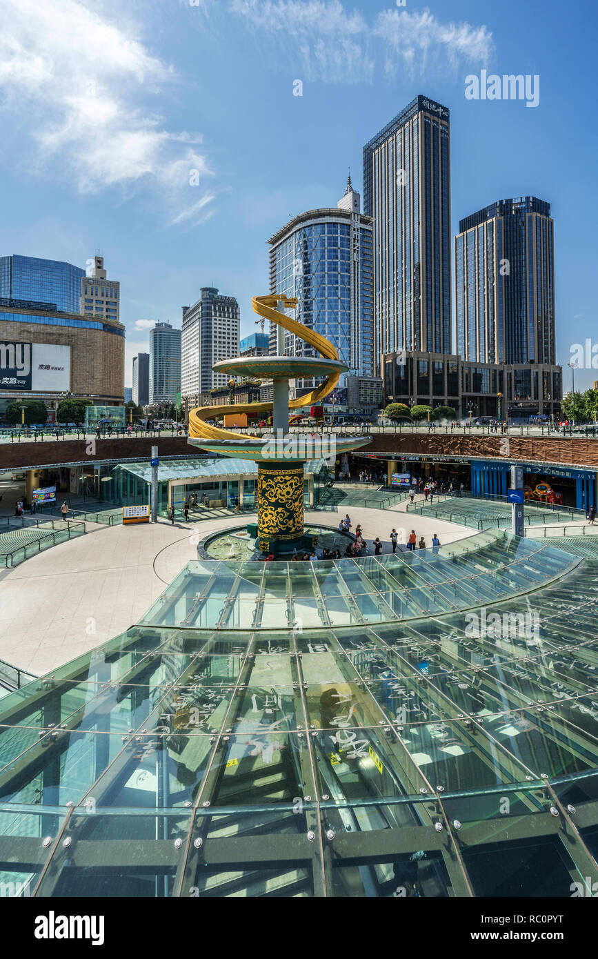 CHENGDU, CHINA - SEPTEMBER 28: This is a view of Tianfu Square downtown ...