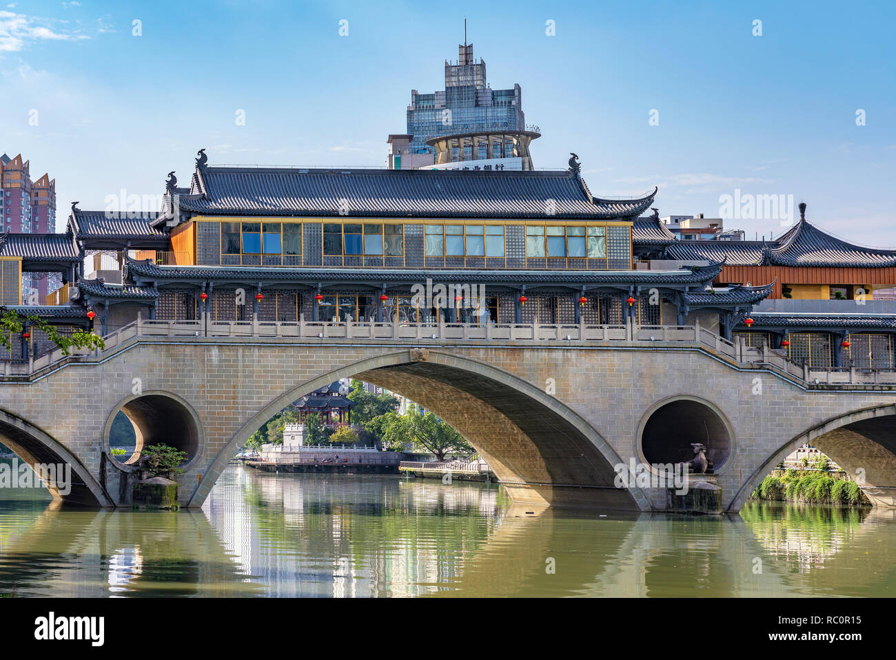 CHENGDU, CHINA - SEPTEMBER 28: This is Anshun bridge an historic ...
