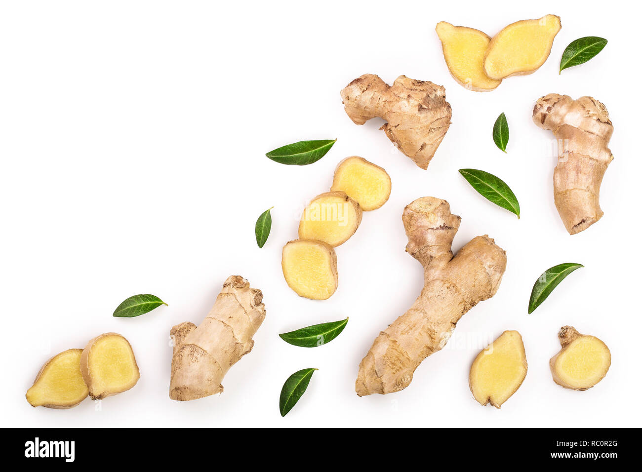 fresh Ginger root and slice isolated on white background with copy ...