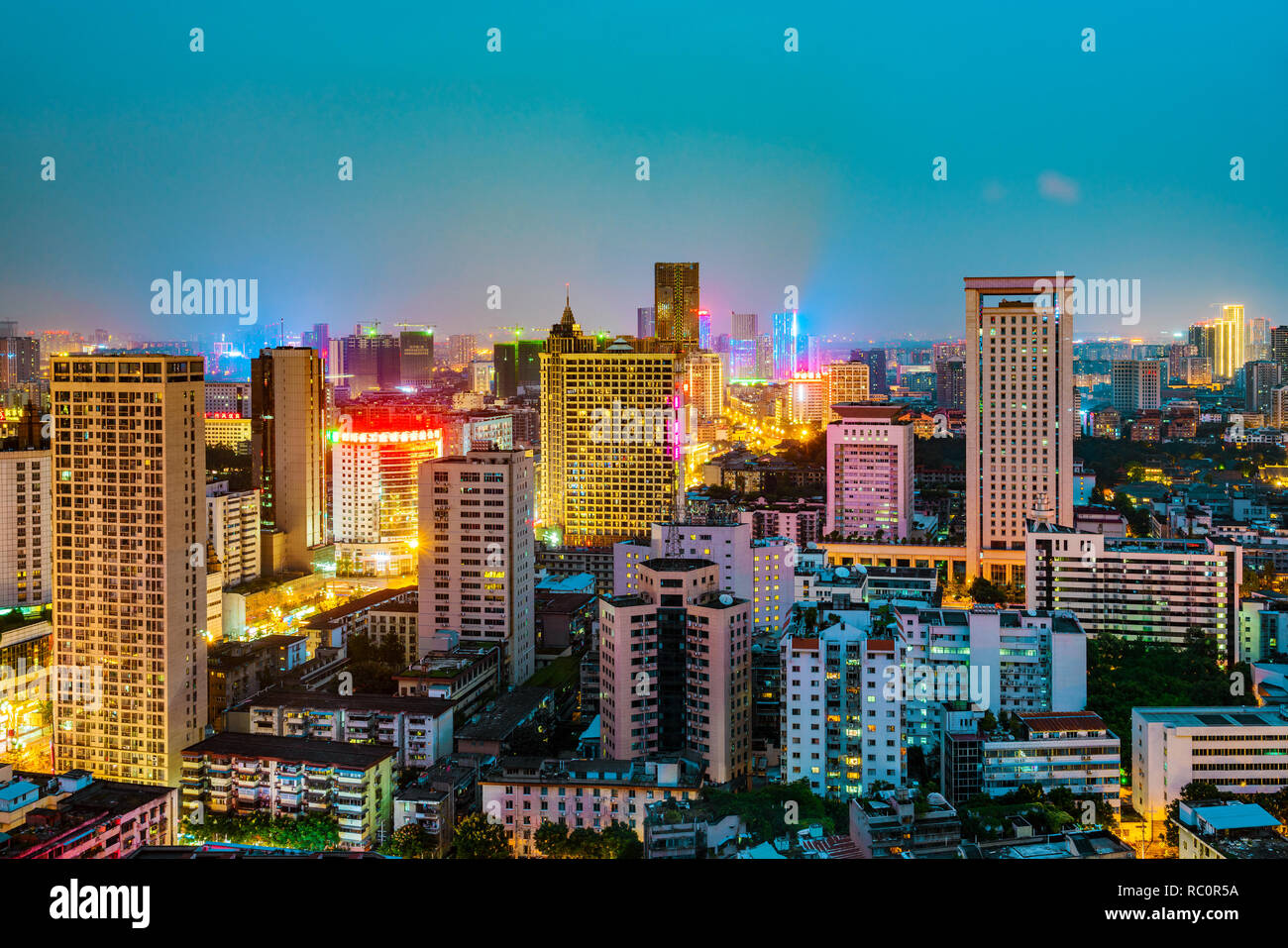 CHENGDU, CHINA - OCTOBER 04: Night view of modern downtown city ...
