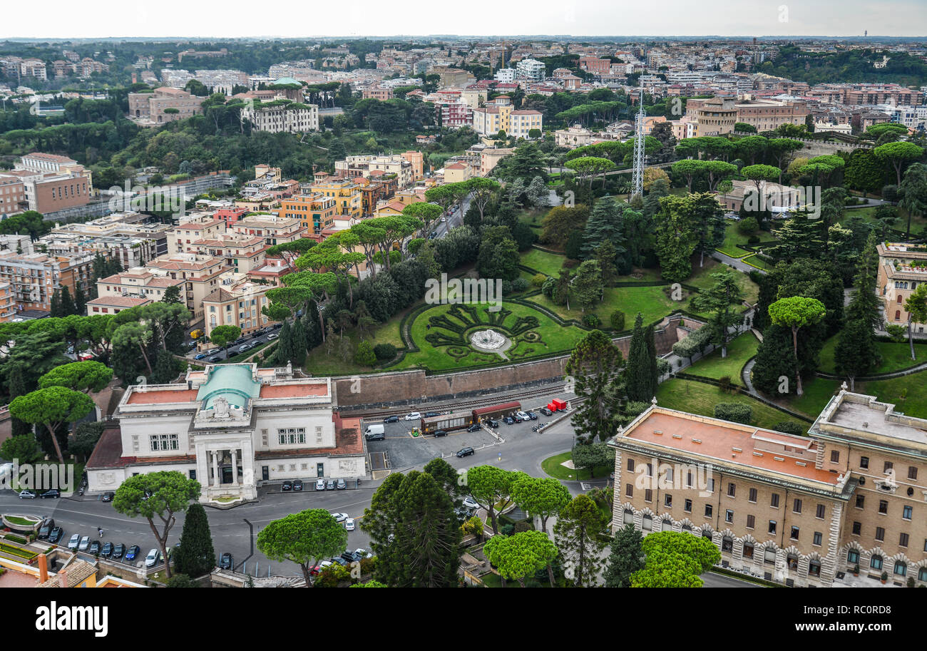 Ancient Palace in Vatican City and Vatican Gardens. Top view from dome ...