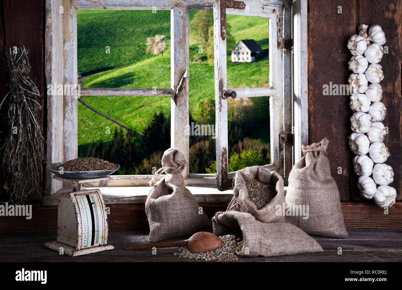 Window overlooking in the landscape Stock Photo - Alamy