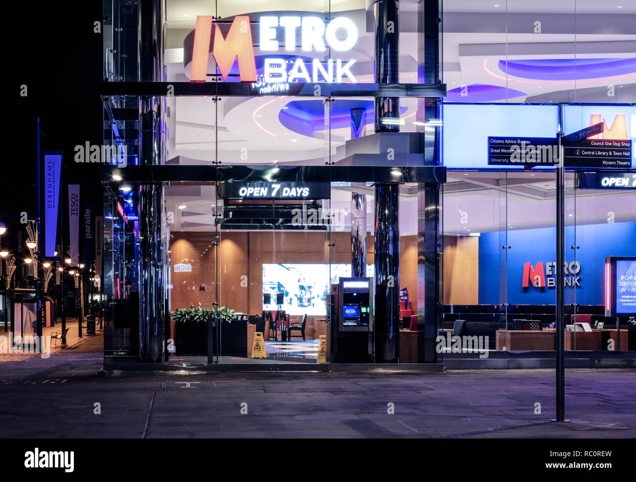 SWINDON, UK - JANUARY 1, 2019: Metro bank front in the Parade in ...